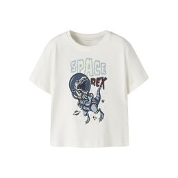T-Shirt name it "NMMVICTOR SS NREG TOP", M&auml;dchen, Gr. 104, cloud dancer print:dino rex, Jersey, Obermaterial: 100% Baumwolle, bedruckt, normal normal, Rundhals, Shirts T-Shirt