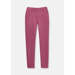 Madeleine Mode Regular-fit-Jeans MADELEINE "Jeans Mid Waist Skinny-Hose mit Fransen", Damen, Gr. 38, N + K Gr, lila (erika), Obermaterial: 92% Baumwolle CO. 6% Polyester PES. 2% Elasthan EL., Modern, normal, Jeans, mit Fransensaum