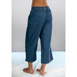H.I.S. Culotte H.I.S, Damen, Gr. 32/34, N-Gr, jeansblau, Obermaterial: 65% Lyocell, 35% Baumwolle, unifarben, Basic, figurumspielend ca. Mitte Wade, Hosen Culotte, weit geschnitten, in Denim Optik
