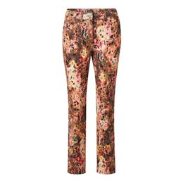 2-in-1-Hose GOLDNER "Slim Fit Stoffhose mit Paisley-Muster", Damen, Gr. 54, N-Gr, braun (camel, gemustert), Obermaterial: 86% Baumwolle CO. 12% Polyester PES. 2% Elasthan EL., Hosen, Mit G&uuml;rtelschlaufen