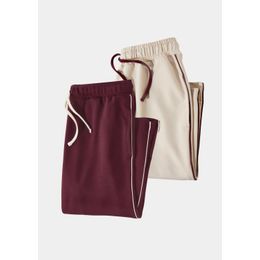 2-in-1-Hose GOLDNER "Bequeme Loungehosen im Doppelpack", Damen, Gr. 38, N-Gr, beige (beige, bordeaux), Obermaterial: 60% Baumwolle CO. 35% Polyester PES. 5% Elasthan EL., normal, Hosen, Raffinierte Paspelierung