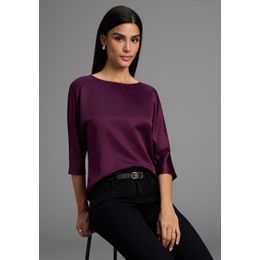 Satinbluse Laura Scott, Damen, Gr. 48, rot (bordeaux), Web, Obermaterial: 100% Polyester. R&uuml;ckenteil: 95% Viskose, 5% Elasthan, leicht gl&auml;nzend, unifarben, Basic, h&uuml;ftlang, Rundhals, Fledermaus&auml;rmel, Blusen, mit 3/4-&Auml;rmeln, h&uuml;ftlange Schnittform, mit Rundhalsausschnitt