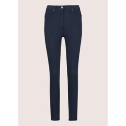 Madeleine Mode Regular-fit-Jeans MADELEINE "Jeans Mid Waist Skinny-Hose mit Fransen", Damen, Gr. 21, N + K Gr, blau (marine), Obermaterial: 92% Baumwolle CO. 6% Polyester PES. 2% Elasthan EL., Modern, normal, Jeans, mit Fransensaum