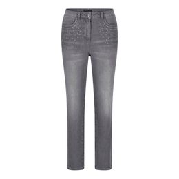 Stretch-Jeans GOLDNER "Kurzgr&ouml;&szlig;e Mom-Jeans SARA mit Formbund", Damen, Gr. 20, K-Gr, grau, Obermaterial: 98% Baumwolle CO. 2% Elasthan EL., gerade, Jeans, Mit Glitzersteinen an den Taschen