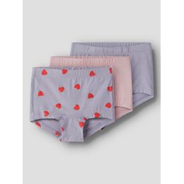 Hipster name it "NMFTIGHTS 3P LAVENDER HEARTS NOOS", M&auml;dchen, Gr. 116, 3 Stk., lavender gray, Jersey, Obermaterial: 95% Baumwolle, 5% Elasthan, bedruckt, unifarben, eng, Unterhosen