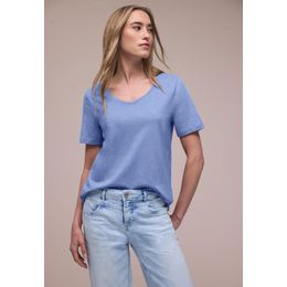 T-Shirt Street One "Style Gerda", Damen, Gr. 38, drift blau, Jersey, Obermaterial: 50% Baumwolle, 50% Modal, unifarben, regular fit normal, Rundhals, Shirts T-Shirt