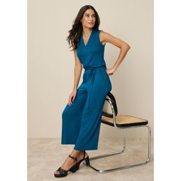 Overall Tamaris, Damen, Gr. 36, N-Gr, t&uuml;rkis, Single Jersey, Obermaterial: 95% Viskose, 5% Elasthan, unifarben, figurumspielend 7/8-L&auml;nge, Overalls Overall, mit tailliertem Bindeband und 7/8 L&auml;nge