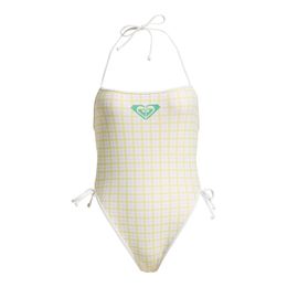 Badeanzug Roxy "The Swell RV One-Piece", Damen, Gr. M, gelb (cloud dancer swell plaid), Recycling-Polyester, Badeanz&uuml;ge Badeanzug