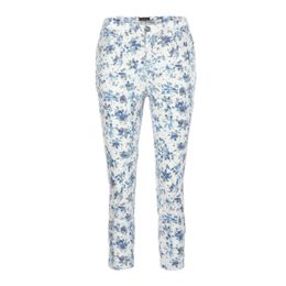 2-in-1-Hose GOLDNER "Kurzgr&ouml;&szlig;e Druckhose mit ausgefallenem Blumenmuster", Damen, Gr. 21, K-Gr, blau (blau, grau, gemustert), Obermaterial: 68% Baumwolle CO. 29% Polyester PES. 3% Elasthan EL., normal, Hosen, Modischer 5-Pocket Stil
