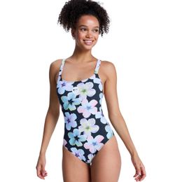 Badeanzug Roxy "Roxy Active One-Piece", Damen, Gr. L, anthrazit im fleur real, Obermaterial: 75% Nylon, 25% Elasthan;, Badeanz&uuml;ge Badeanzug