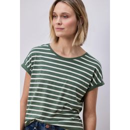 T-Shirt Street One, Damen, Gr. 34, bound gr&uuml;n, Jersey, Obermaterial: 50% Baumwolle, 50% Modal, gestreift, regular fit normal, Rundhals, Shirts T-Shirt, mit Streifen Muster