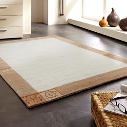 Wollteppich LUXOR living "India" Gr. 8, beige, B:250cm H:20mm L:300cm, Wolle, Teppiche, Designer-Teppich Kn&uuml;pfteppich Schurwollteppich Teppich, reine Wolle, handgekn&uuml;pft, mit Bord&uuml;re, auch als L&auml;ufer