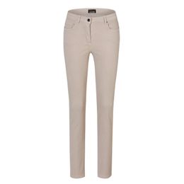 Regular-fit-Jeans GOLDNER "Kurzgr&ouml;&szlig;e Lange Freizeithose BELLA mit Formbund", Damen, Gr. 23, K-Gr, beige (kitt), Obermaterial: 65% Baumwolle CO. 31% Polyester PES. 4% Elasthan EL., normal, Jeans, Ohne