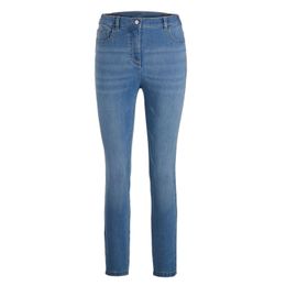 7/8-Hose GOLDNER "Kurzgr&ouml;&szlig;e Slim Fit Jeans BELLA mit Dehnbund", Damen, Gr. 22, K-Gr, blau (hellblau), Obermaterial: 56% Baumwolle CO. 27% Polyester PES. 14% Viskose CV. 3% Elasthan EL., normal, Hosen 7/8-Hose, Ohne