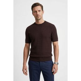 Kurzarmpullover BOSS "Nilton", Damen, Gr. L, schwarz braun207, Strick, Obermaterial: 100% Baumwolle, unifarben, regular fit normal, Rundhals, Rippstrickb&uuml;ndchen, Pullover, Premium Menswear Business-Casual-Look, Strukturstrick-Material