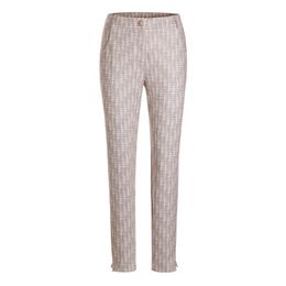 Stoffhose GOLDNER "Kurzgr&ouml;&szlig;e Jerseyhose BELLA mit Print", Damen, Gr. 22, K-Gr, beige (stein, gemustert), Obermaterial: 89% Polyester PES. 11% Elasthan EL., Hosen Stoffhose, Knopf in Hornoptik