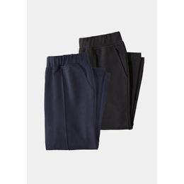 2-in-1-Hose GOLDNER "Elastische Jogpants im Doppelpack", Damen, Gr. 38, N-Gr, schwarz (marine, schwarz), Obermaterial: 60% Baumwolle CO. 35% Polyester PES. 5% Elasthan EL., gerade, Hosen, Biesen