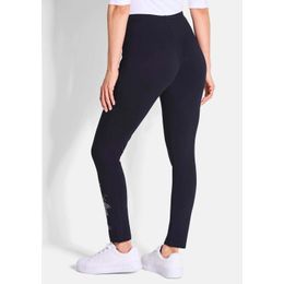 2-in-1-Hose GOLDNER "Kurzgr&ouml;&szlig;e Bequeme Baumwoll-Leggings, 2-St&uuml;ck", Damen, Gr. 19, K-Gr, blau (marine), Obermaterial: 95% Baumwolle CO. 5% Elasthan EL., Hosen, Glitzermotiv