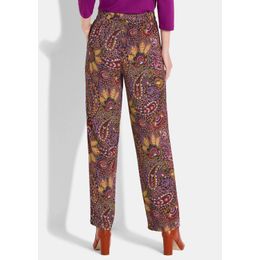 Stoffhose GOLDNER "Kurzgr&ouml;&szlig;e Luftige Viskosehose mit Paisley-Muster", Damen, Gr. 20, K-Gr, orange (orange, schwarz, gemustert), Obermaterial: 100% Viskose CV., Modisch, weit, Hosen Stoffhose, Einstecktaschen an den Seiten