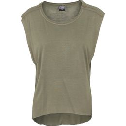 T-Shirt Urban Classics "Urban Classics Damen Ladies Shoulder Zip HiLo Tee", Damen, Gr. S, olive, 100% Viskose, unifarben, loose fit, U-Boot-Ausschnitt, Shirts T-Shirt