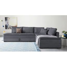 Ecksofa Home Affaire "Night & Day L-Form, B: 321 cm, mit Dauer-Schlaffunktion 180x200 cm", grau (anthrazit), B:321cm T:218cm, 100% Polyester, Sofas, Ecksofa, Bettfunktion, Bettkasten, Topper & 3 Zierkissen, Boxspringbett in Cord, Topseller