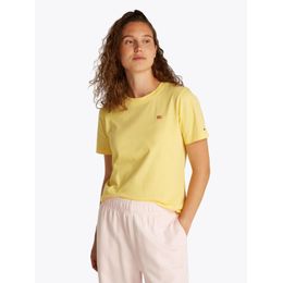 T-Shirt Tommy Hilfiger "REG CONTRAST FLAG SS TEE", Damen, Gr. XS (34), citronella, Single Jersey, Obermaterial: 100% Baumwolle, unifarben, regular fit h&uuml;ftlang, Rundhals, abgesteppt, Shirts T-Shirt, mit Logostickerei