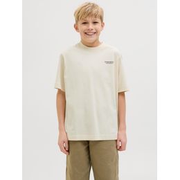Jack & Jones T-Shirt JACK & JONES JUNIOR "JORISLINGTON TYPE TEE SS CREW N. SN JNR", Jungen, Gr. 152, wei&szlig; (antique wei&szlig;), Single Jersey, Obermaterial: 100% Baumwolle, bedruckt, loose fit normal, Rundhals, Shirts T-Shirt