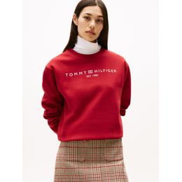 Sweatshirt Tommy Hilfiger "MDRN REG CORP LOGO C-NK SWTSHRT", Damen, Gr. L (40), rot (regatta rot), Sweatware, Obermaterial: 63% Baumwolle, 37% Polyester, unifarben, regular fit h&uuml;ftlang, Rundhals, Rippb&uuml;ndchen, Sweatshirts Sweatshirt, mit Logoschriftzug
