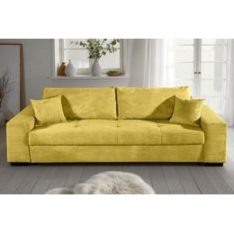 Schlafsofa Collection AB "Kreta, B: 248 cm, Liegefl. 137x195 cm", gelb, B:248cm H:43cm T:87cm, 100%Polyester, Sofas, Schlafsofa, Bettfunktion, Bettkasten & 2 Zierkissen, optional mit Topper