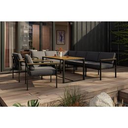 Ambia Garden Dining-Loungeset, Grau, Akazie, Holz, Metall, Textil, Akazie, massiv, F&uuml;llung: Polyester, 260x205 cm, Loungem&ouml;bel, Gartenlounge-Sets