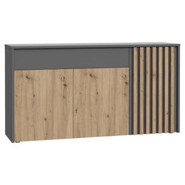 CARRYHOME Sideboard, Grau, Eiche Artisan, Holzwerkstoff, 3 F&auml;cher, 1 Schublade(n) Schubladen, 164.2x87.9x42 cm, Beim&ouml;bel erh&auml;ltlich, stehend, Schlafzimmer, Schlafzimmer Kommoden