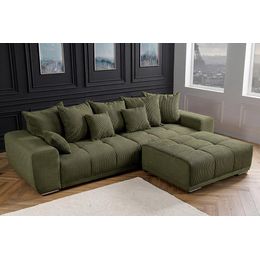 Riess Ambiente Modernes XXL Sofa ELEGANCIA 285cm gr&uuml;n Cord Federkern inklusive Kissen Bigsofa Riess-Ambiente Wohnzimmer