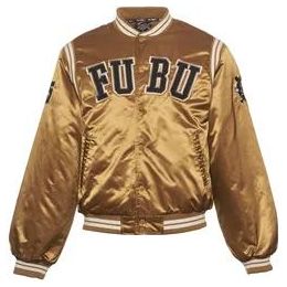 Bomberjacke Fubu "Fubu Herren FM233-001-1 Fubu College Satin Varsity Jacket", Damen, Gr. S, braun, schwarz, creme, 70% Polyester, 30% Wolle, mehrfarbig, normal, amerikanischer Ausschnitt, Jacken Bomberjacke