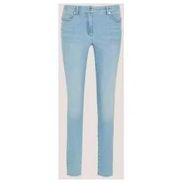 Madeleine Mode Regular-fit-Jeans MADELEINE "Jeans Skinnyjeans mit Formbund", Damen, Gr. 21, N + K Gr, beige (bleached), Obermaterial: 97% Baumwolle CO. 3% Elasthan EL., Modern, Jeans, Fransensaum