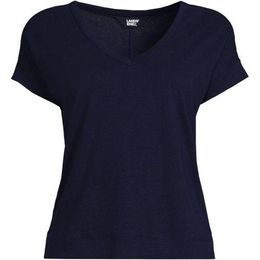 LANDS' END Leinen/Modal-Shirt mit V-Ausschnitt, Damen,  Blau, Leinen/Baumwolle Modal, by Lands' End