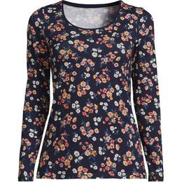 LANDS' END Baumwolle/Modal-Shirt mit Ballett-Ausschnitt, Damen,  Blau, Baumwolle Modal, by Lands' End