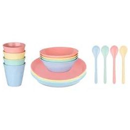 Geschirr-Set Koziol "NORA SET MACARONS", bunt (sweet blau, gr&uuml;n, pink, gelb), 16 Stk., Kunststoff, Geschirr-Sets, Geschirr-Set, 100% recycelbar, 100% made in Germany, 100% melaminfrei