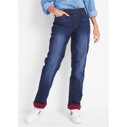 bonprix Straight-Jeans Mid Waist Thermo, blau, Gr.52, Schlupfjeans mit Fleece in der Innenseite, 66% Baumwolle