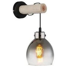 Globo LIGHTING Wandleuchte "RYAN", schwarz, 1 Stk., Leuchten, Wandlampe/Spot/Wohnzimmer/Flur/Glas rauchfarben/Metall/Holz, Wandleuchte