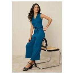 Overall Tamaris, Damen, Gr. 40, N-Gr, t&uuml;rkis, Single Jersey, Obermaterial: 95% Viskose, 5% Elasthan, unifarben, figurumspielend 7/8-L&auml;nge, Overalls Overall, mit tailliertem Bindeband und 7/8 L&auml;nge