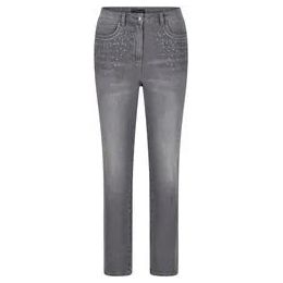 Stretch-Jeans GOLDNER "Kurzgr&ouml;&szlig;e Mom-Jeans SARA mit Formbund", Damen, Gr. 24, K-Gr, grau, Obermaterial: 98% Baumwolle CO. 2% Elasthan EL., gerade, Jeans, Mit Glitzersteinen an den Taschen