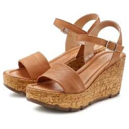 Sandalette Lascana "Sommerschuh, offener Schuh, Sandale", Damen, Gr. 40, camelfarben, Obermaterial: 100% Schafsleder. Decksohle: 100% Lederimitat. Futter: 100% Synthetik. Laufsohle: 100% Synthetik, unifarben, Basic, Schuhe Sandalette, NEU aus Leder mit Keilabsatz