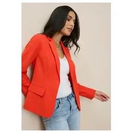 Kurzblazer Tamaris, Damen, Gr. 44, orange (orangerot), Web, Obermaterial: 93% Polyester, 7% Elasthan. Futter: 100% Polyester, unifarben, figurbetont h&uuml;ftlang, Blazer Kurzblazer, in Trendfarben - mit passender Hose