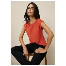 Shirtbluse Tamaris, Damen, Gr. 38, rot (rostrot), Web, Obermaterial: 100% Viskose, unifarben, figurumspielend h&uuml;ftbedeckend, Rundhals, Blusen, luftig, leichte f&uuml;r den Sommer