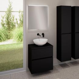 evineo ineo5 evo Unterschrank B: 60 cm mit 2 Ausz&uuml;gen, ineo3 Waschtisch &Oslash; 41,5 cm wei&szlig;, mit ineo Lichtspiegel,, BE0930WH+BE0956BM+BE0962BM+BEA009MI,