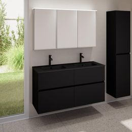 evineo ineo5 evo Unterschrank B: 120 cm mit 4 Ausz&uuml;gen, Slim-Doppelwaschtisch schwarz matt, mit ineo Spiegelschrank,, BE0837BM+BE0960BM+BEA004MI,