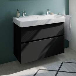 Geberit Renova Plan Doppelwaschtisch, evineo ineo5 evo Unterschrank B: 100 cm, 2 Ausz&uuml;ge, mit Griffmulde,, 501883008+BE0991BM,