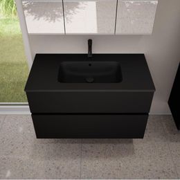 evineo ineo5 evo Unterschrank B: 100 cm mit 2 Ausz&uuml;gen, Slim-Waschtisch schwarz matt,, BE0836BM+BE0958BM,