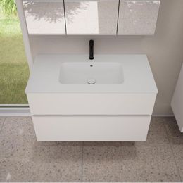 evineo ineo5 evo Unterschrank B: 100 cm mit 2 Ausz&uuml;gen, Slim-Waschtisch wei&szlig; matt,, BE0836WM+BE0958WM,