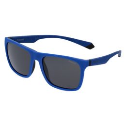 Polaroid PLD 2141/S | Unisex-Sonnenbrille | Fassung: Vollrand, Eckig, Kunststoff, Blau Dunkel | Glasfarbe: Grau